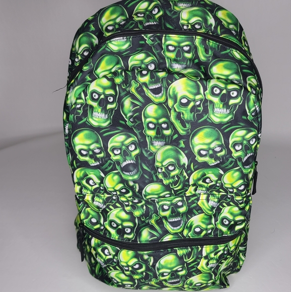 Liquid Blue | Bags | Rare Liquid Blue Neon Green Skull Pile Backpack ...